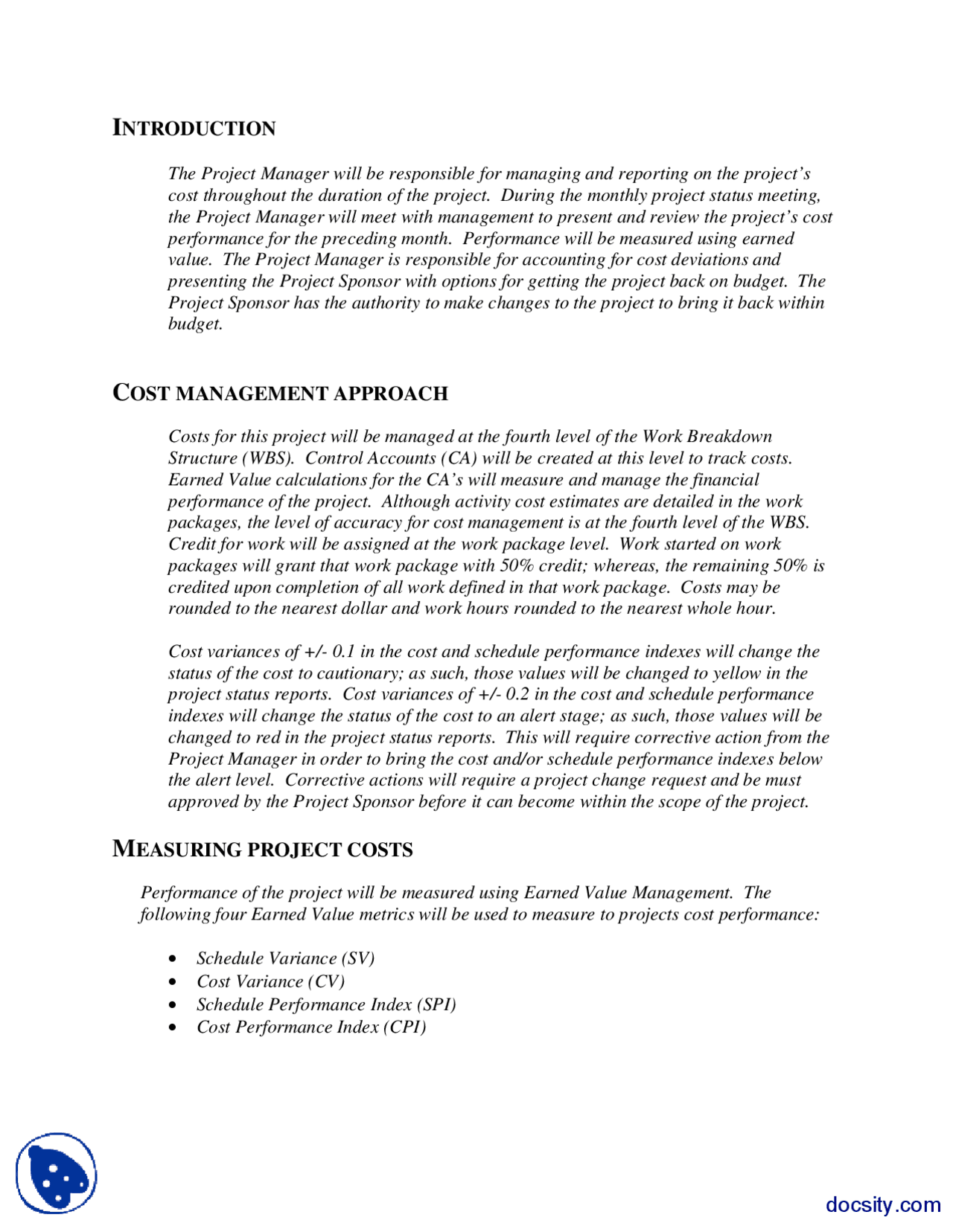 Cost Management Plan Example-Engineering Project Management-Handout ...