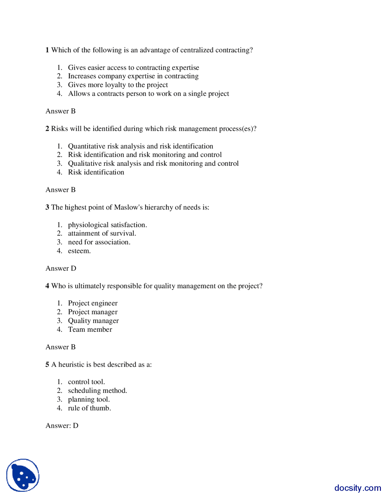 Risk Management Process-Engineering Project Management-Exam Paper - Docsity