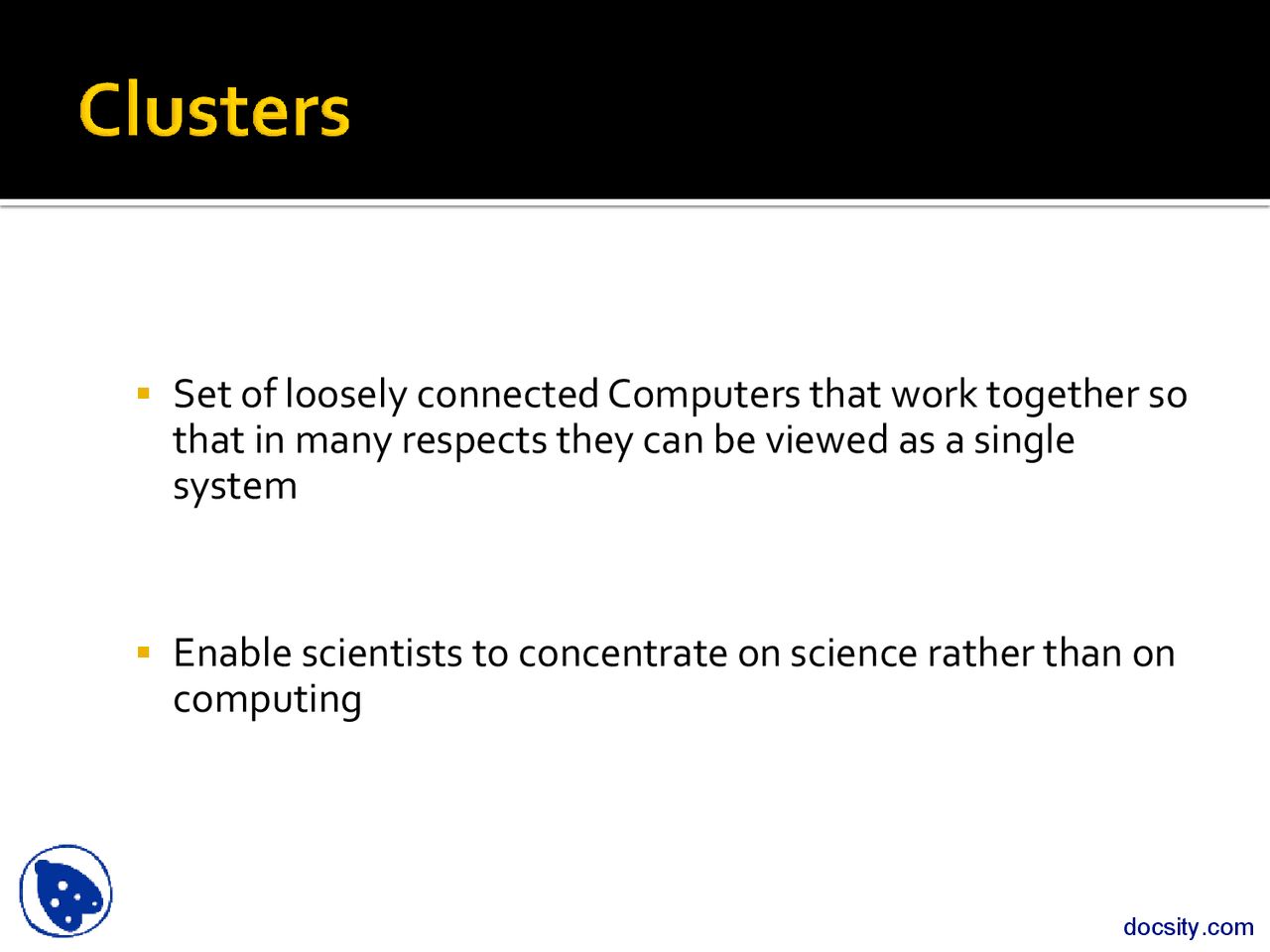 Clusters Parallel Processing Slides Docsity