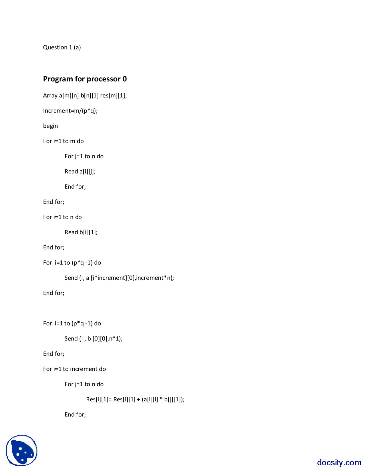 Program For Processors Parallel Processing Assignments Docsity