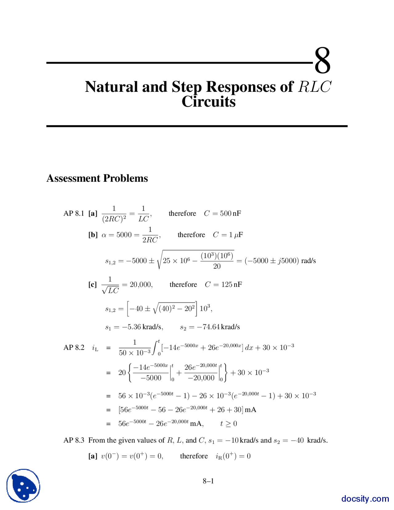 Natural and Step Responses of RLC-Electrical Circuit And Network Analysis-Solution Manual ...