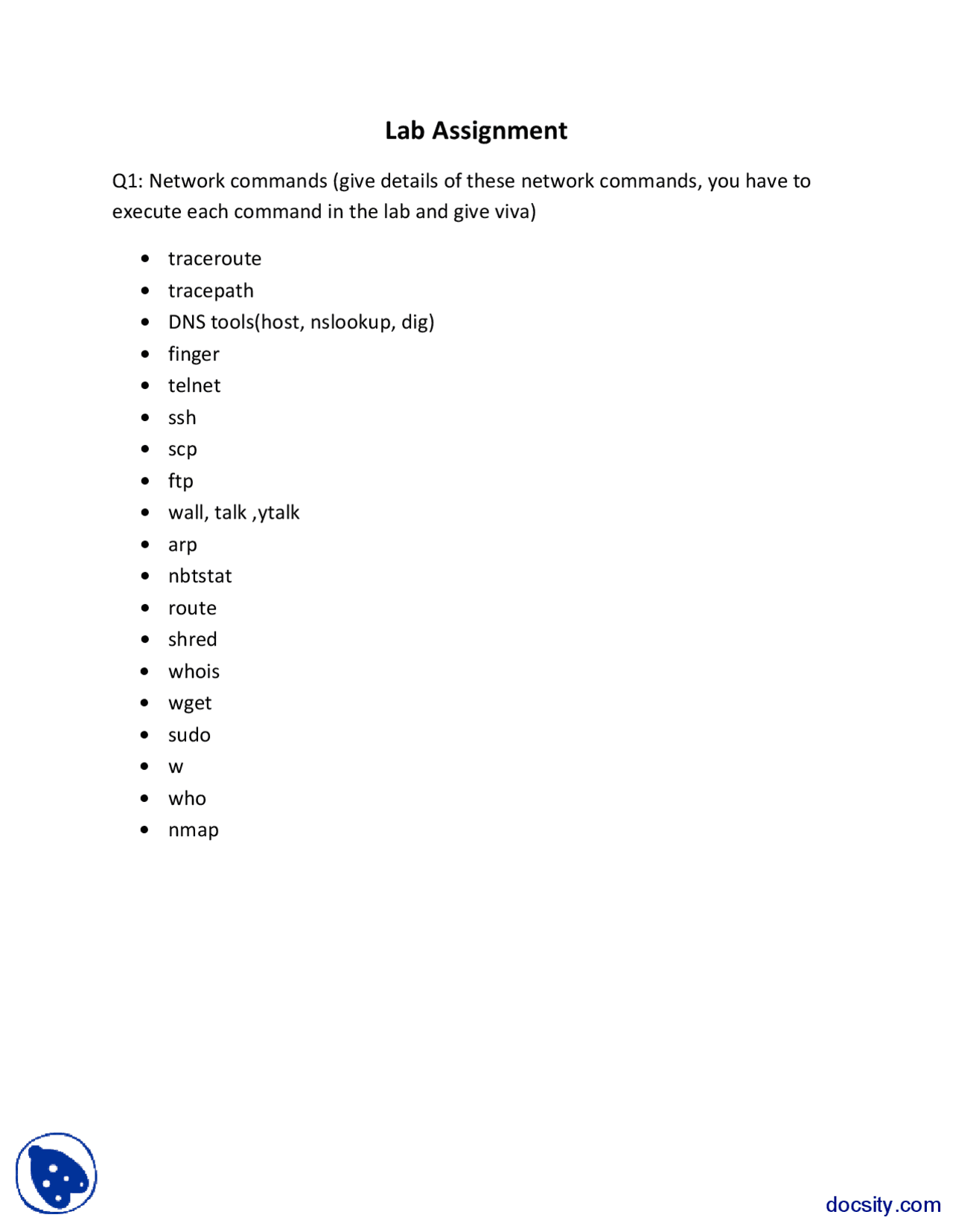 Execute Network Commands-Network Programming-Lab Handout - Docsity