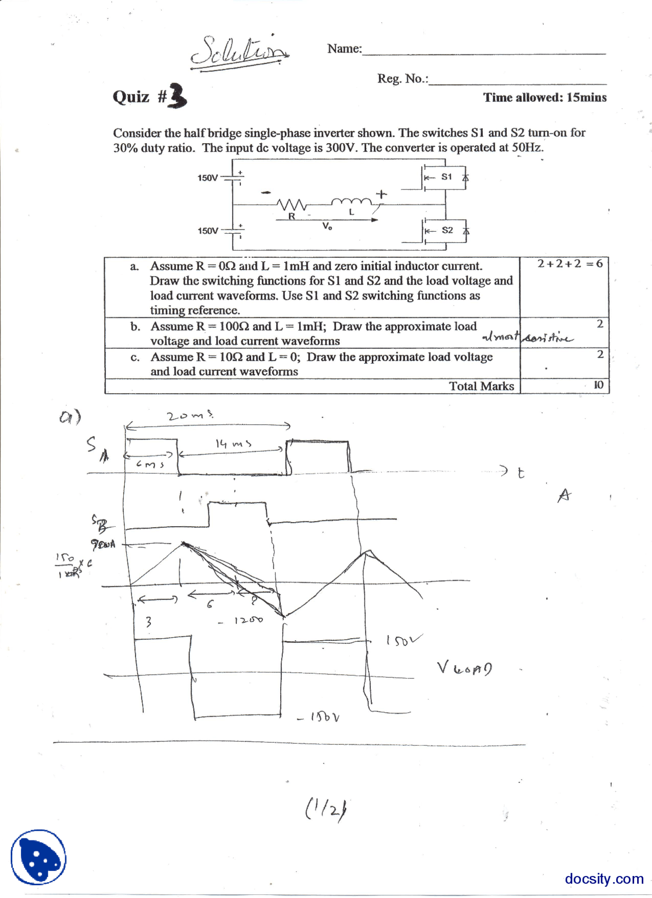 Single Phase Inverters Power Electronics Exam Paper Docsity