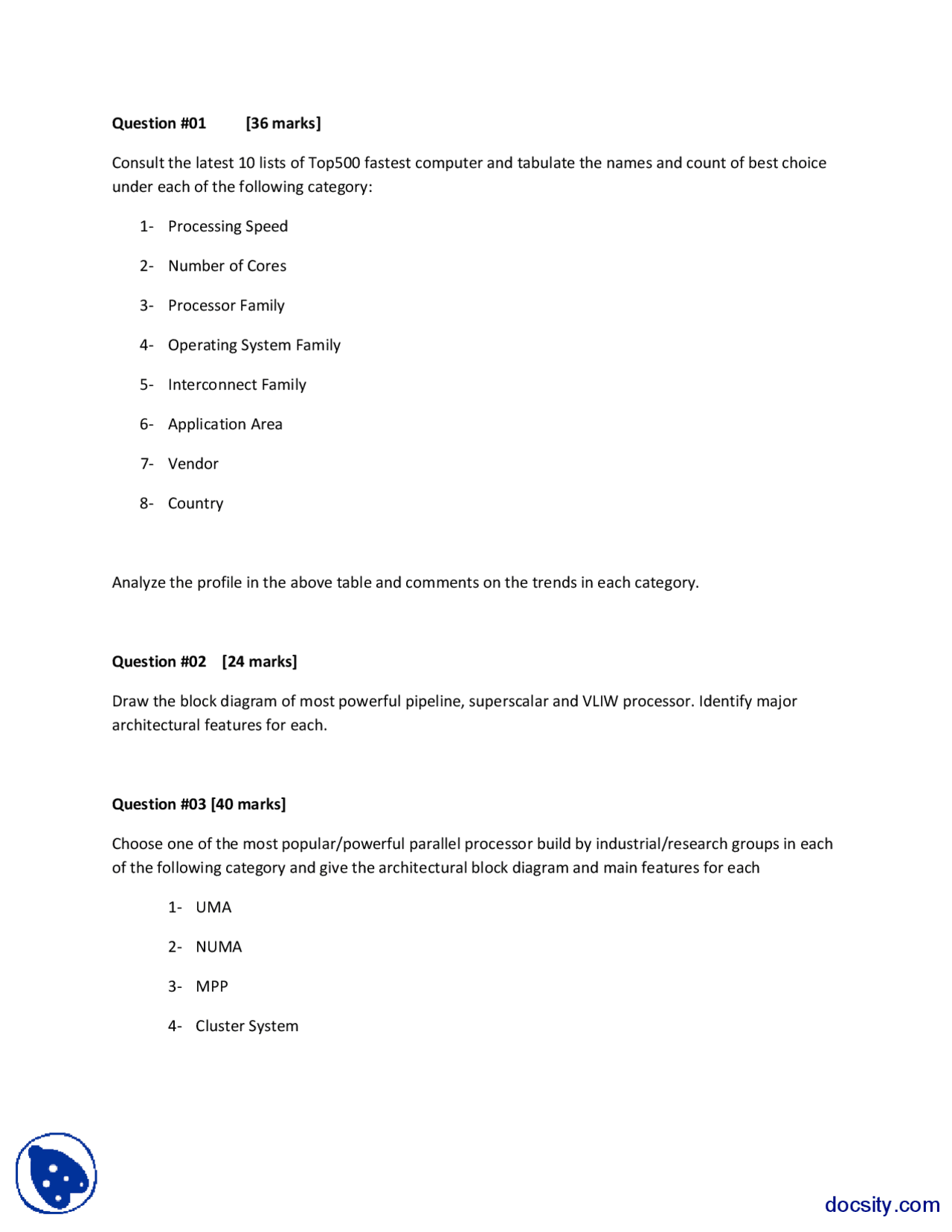 Superscalar And Vliw Processor Parallel Processing Assignments Docsity