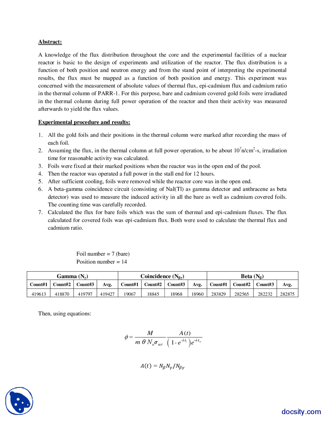 Neutron Flux Mapping Advanced Physics And Applications Project Reports