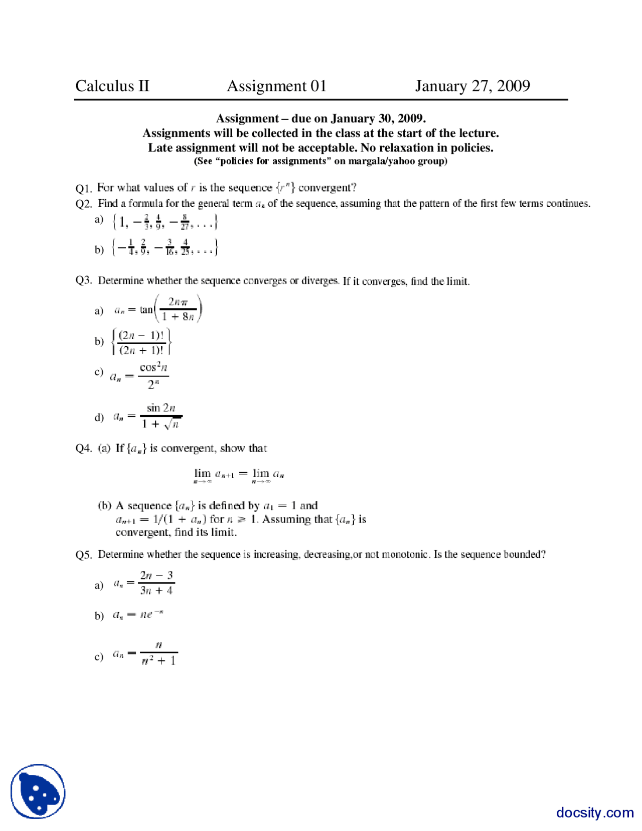 Series Convergence and Divergence 1-Calculus for Engineers-Assignment ...