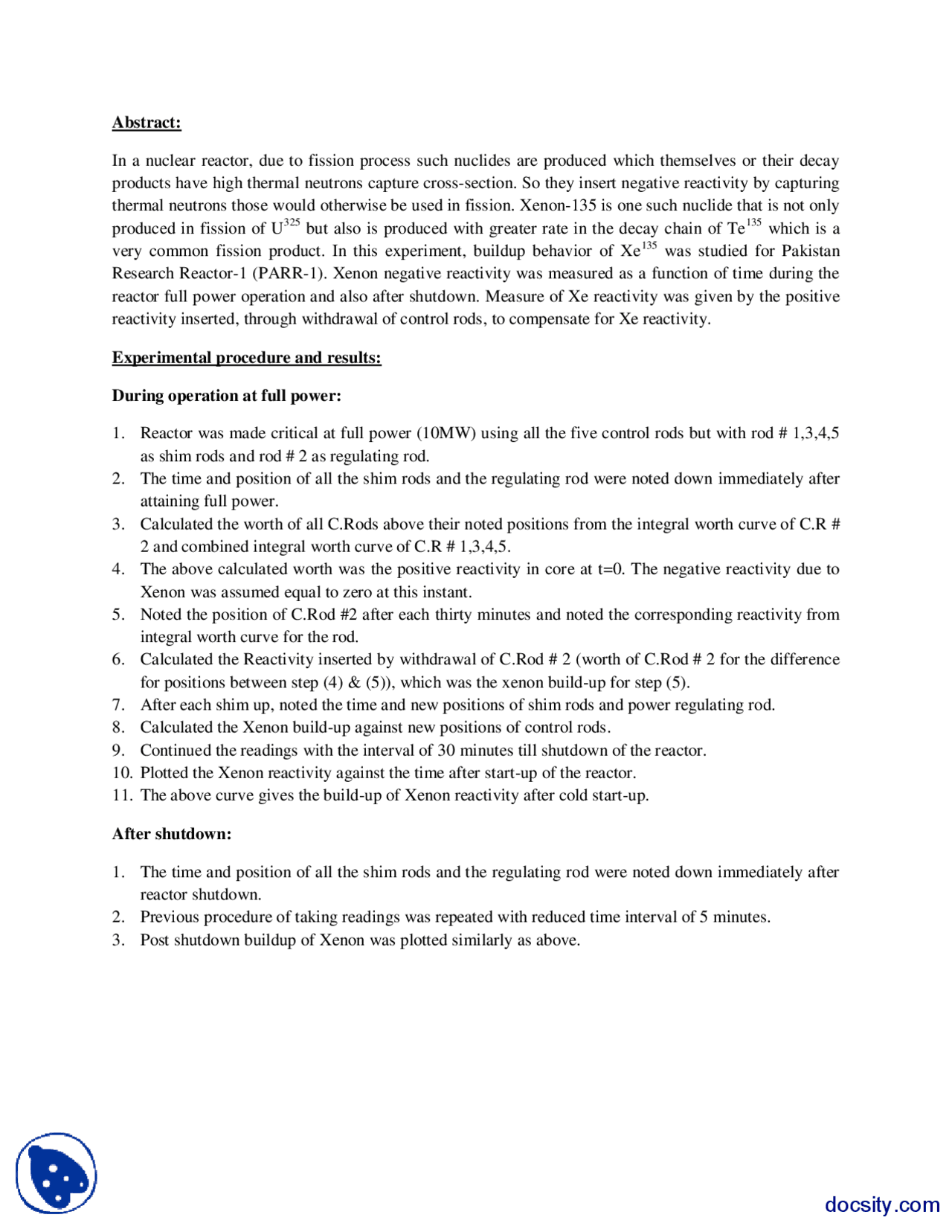 Xe Build Up-Advanced Physics and Applications-Project Reports | Study Guides, Projects, Research ...