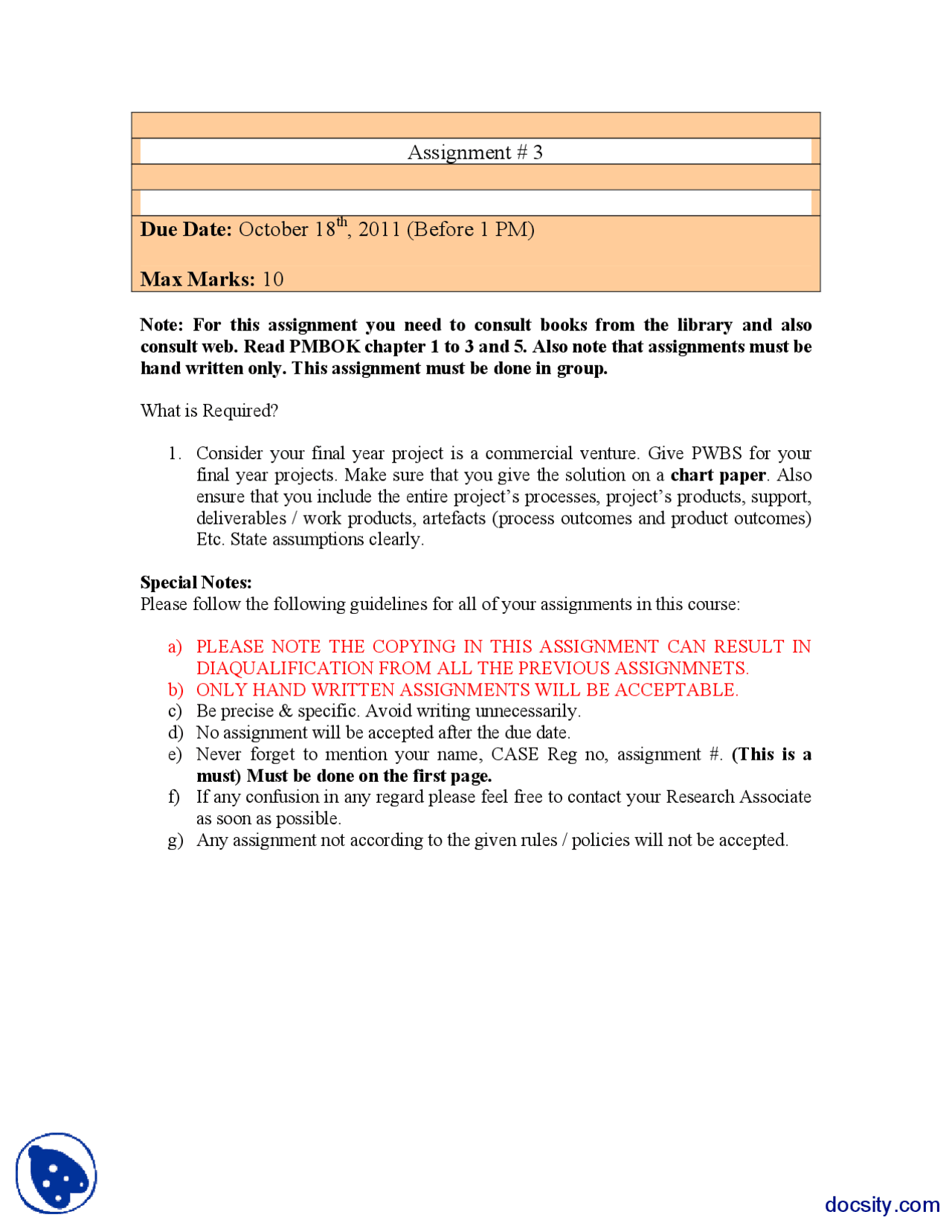 PWBS-Engineering Project Management-Assignment | Exercises Software Project Management | Docsity
