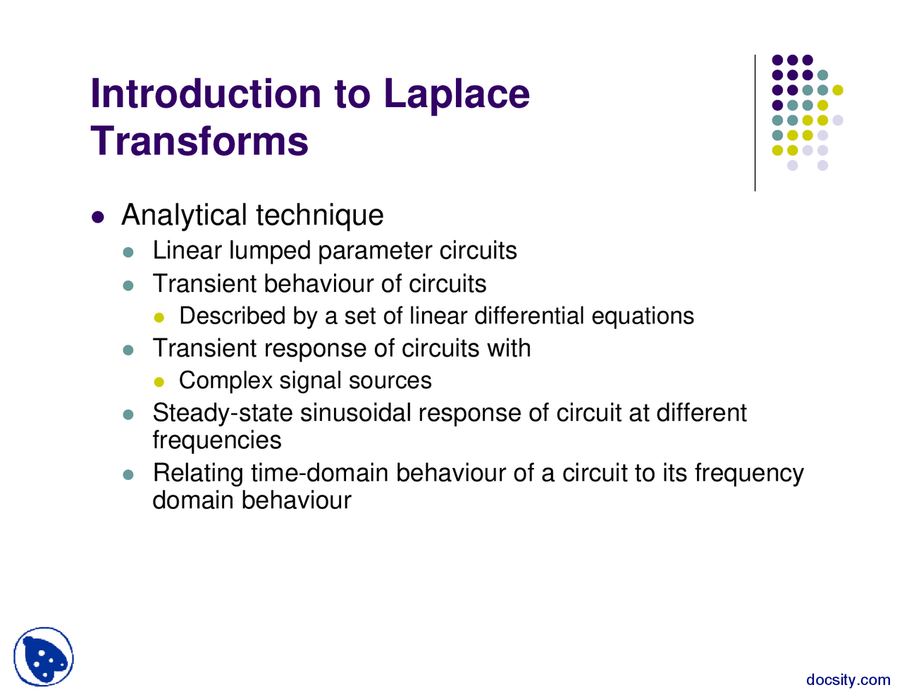 Introduction To Laplace Transform 2 Network And Circuit Analysis Lecture Slides Slides 