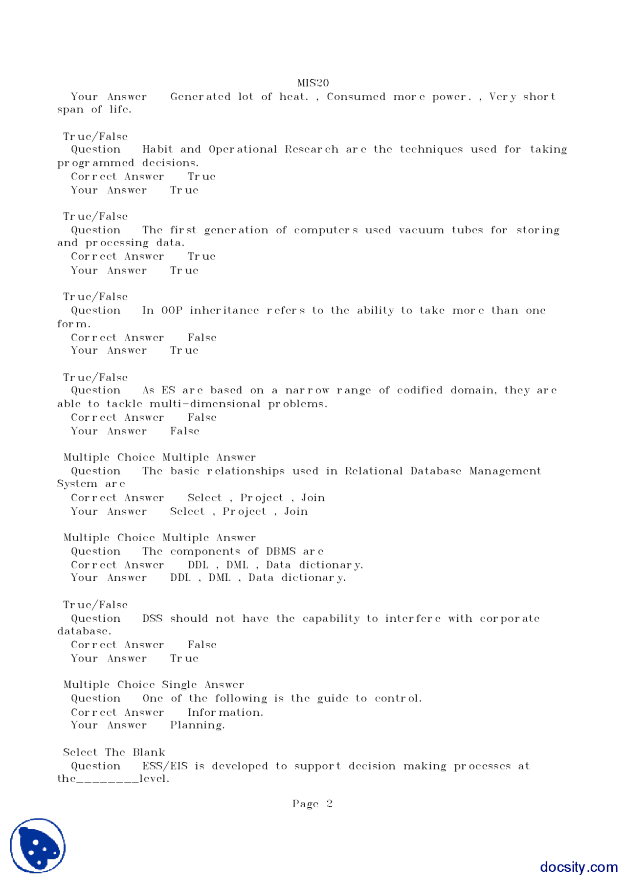 Management Information System 2 Mcqs Part 7 Sofware Development And