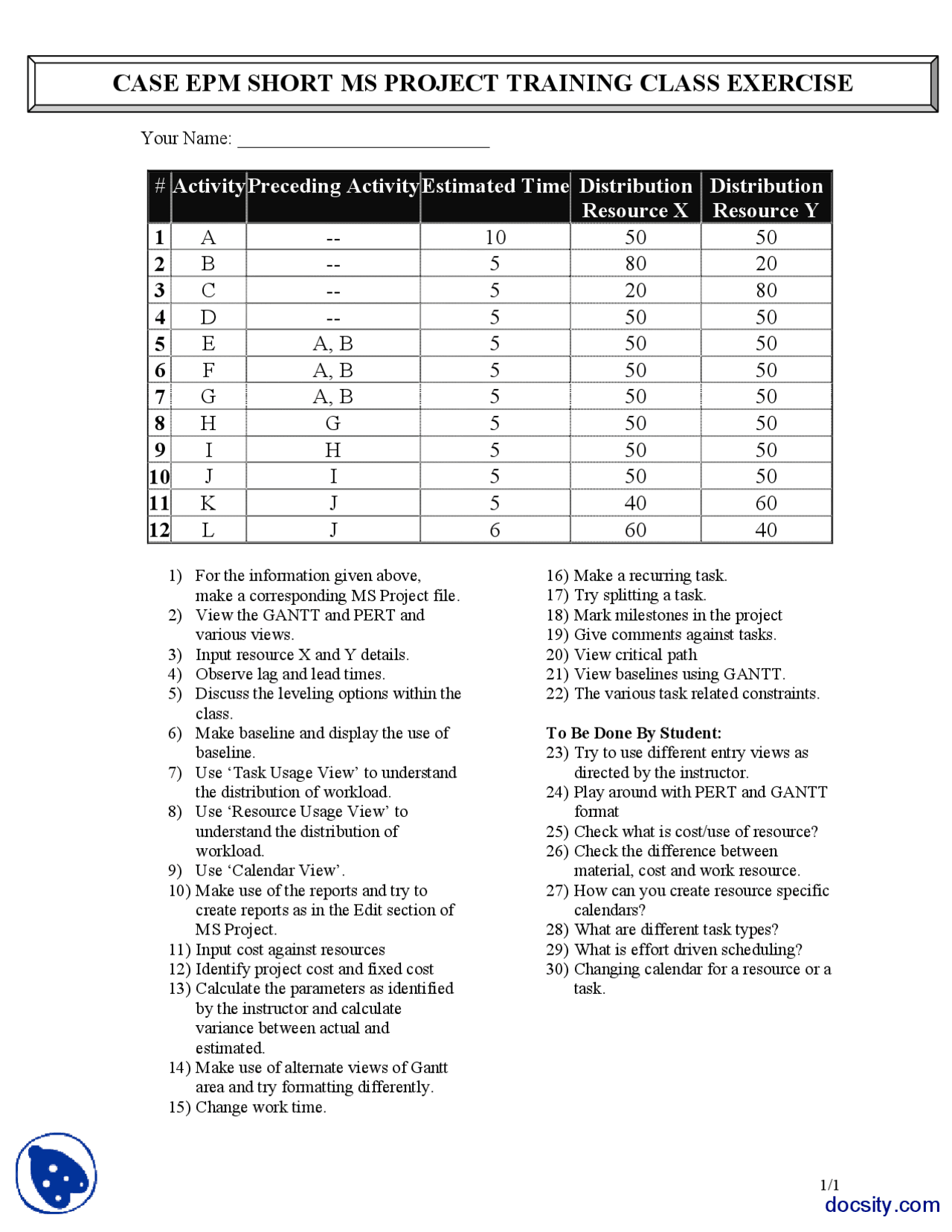 Class Exercise-Engineering Project Management-Lecture Slides - Docsity