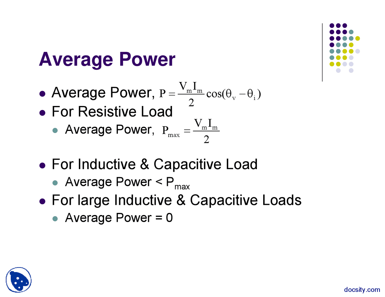 Average Power-Electrical Circuit Analysis-Lecture Slides - Docsity
