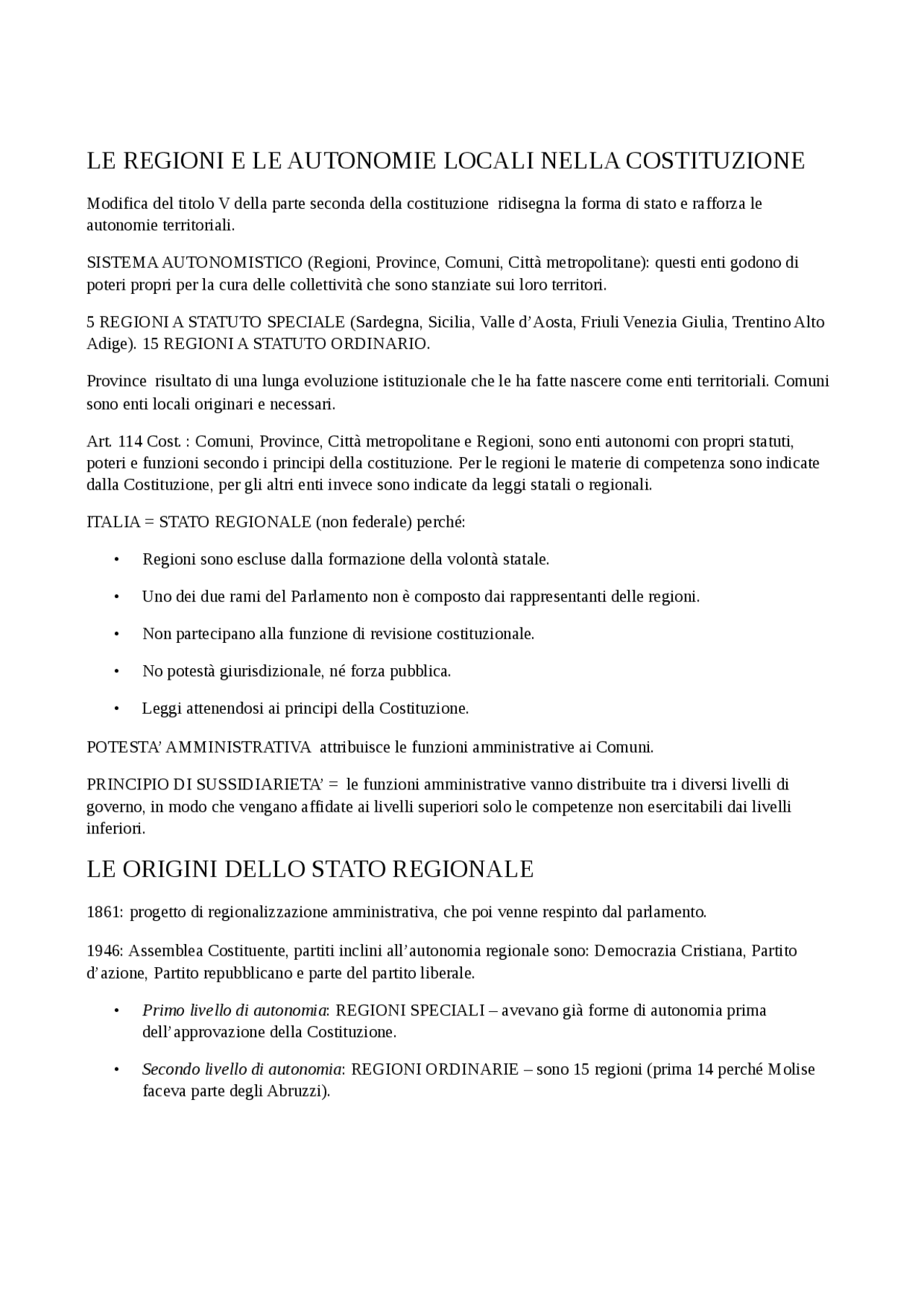 Costituzionale Regioni E Autonomie Locali Docsity
