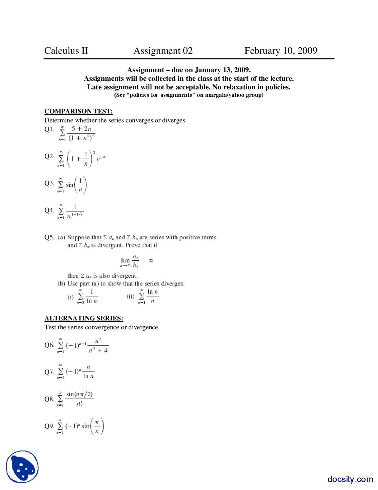 Series Convergence And Divergence 2 Calculus For Engineers Assignment
