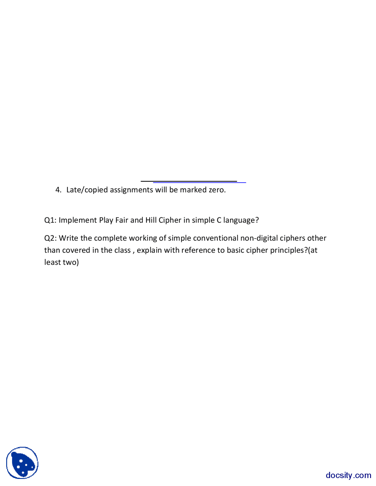 Conventional Non‐digital Ciphers Network Security Assignments Docsity