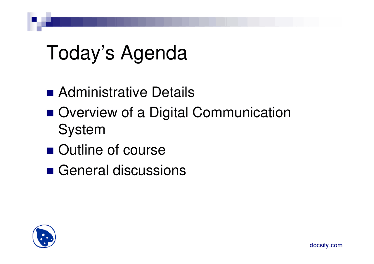 Introduction Digital Communications Lecture Slides Slides Digital Communication Systems Docsity
