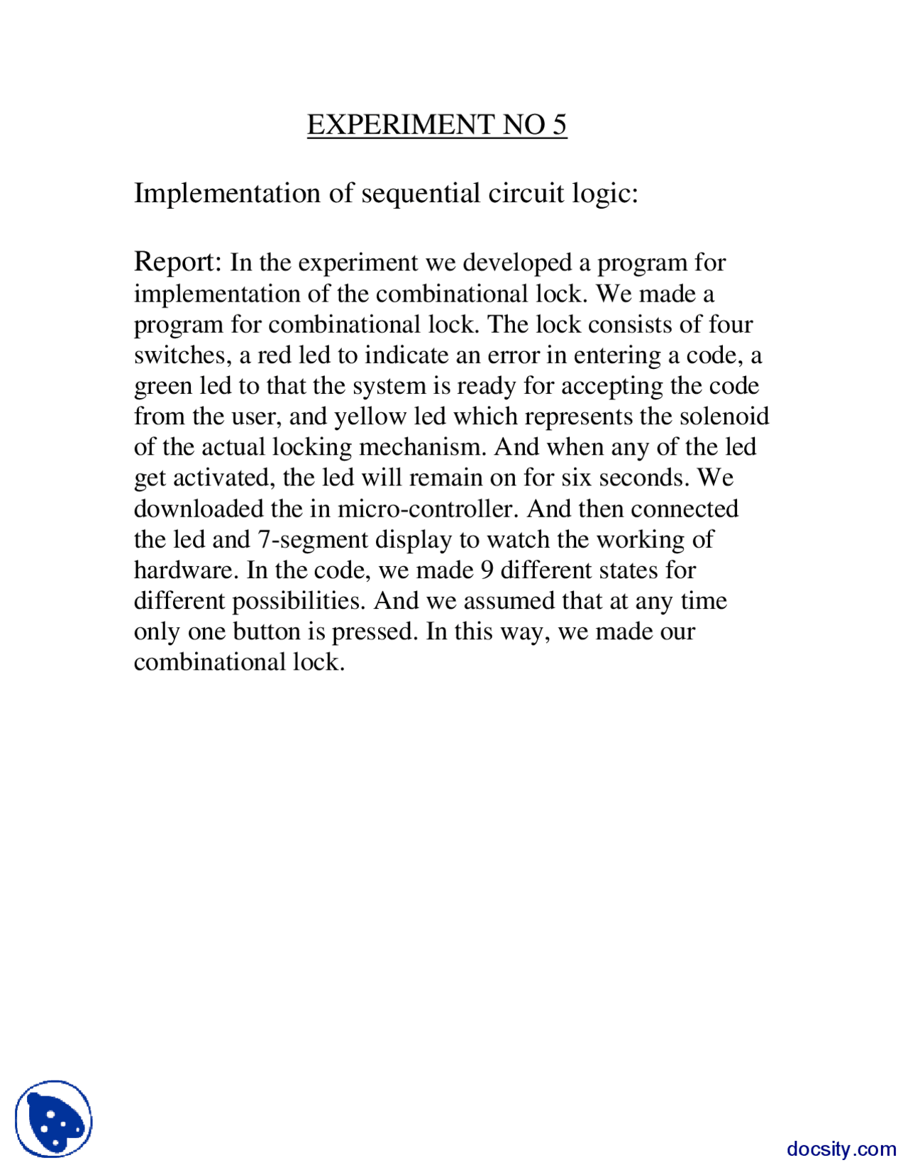 Sequential Circuit Logic-Programming and Computer Logic Design-Lab Handout - Docsity