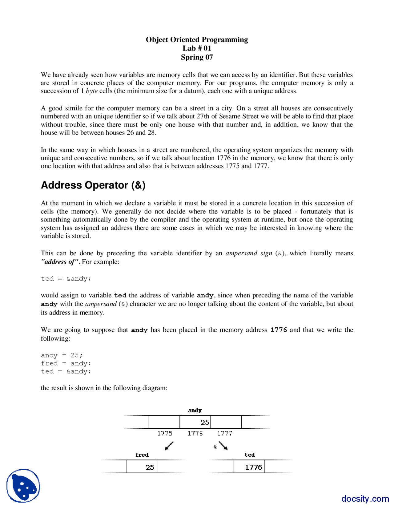 Pointers Advanced Programming For Engineers Lab Assignment Docsity