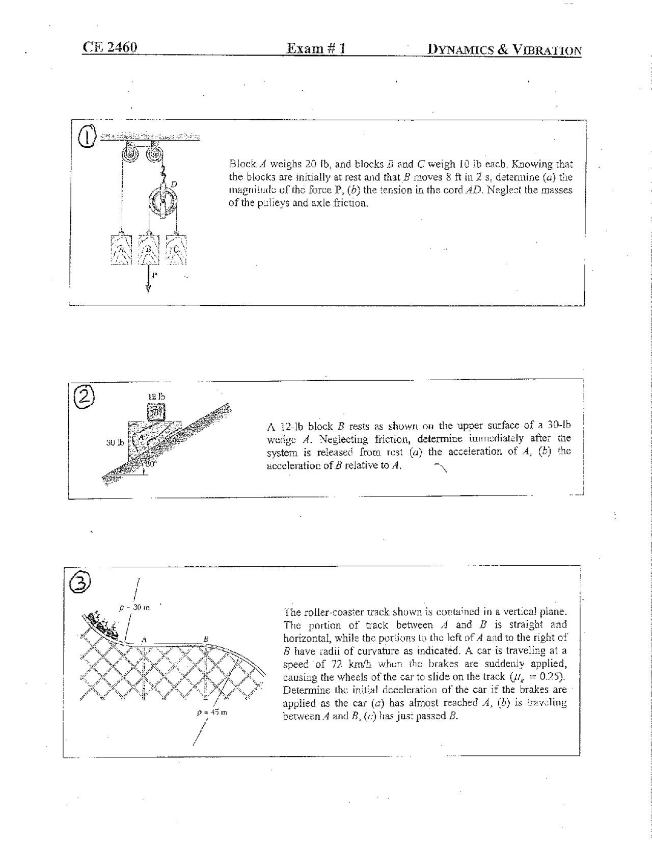 Solved Problems On Dynamics And Vibration Exam 1 Ce 2460 Docsity