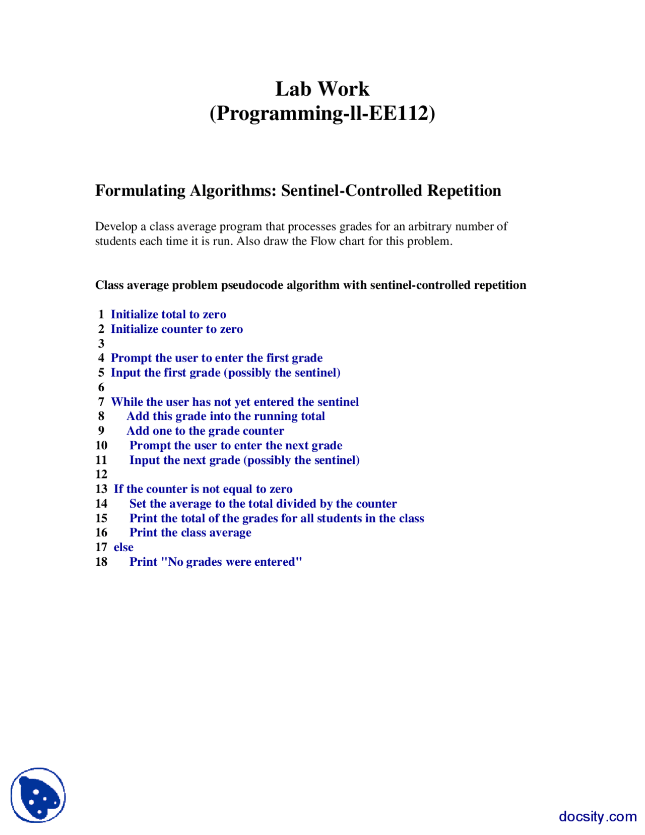 Formulating Algorithms Advanced Programming For Engineers Lab