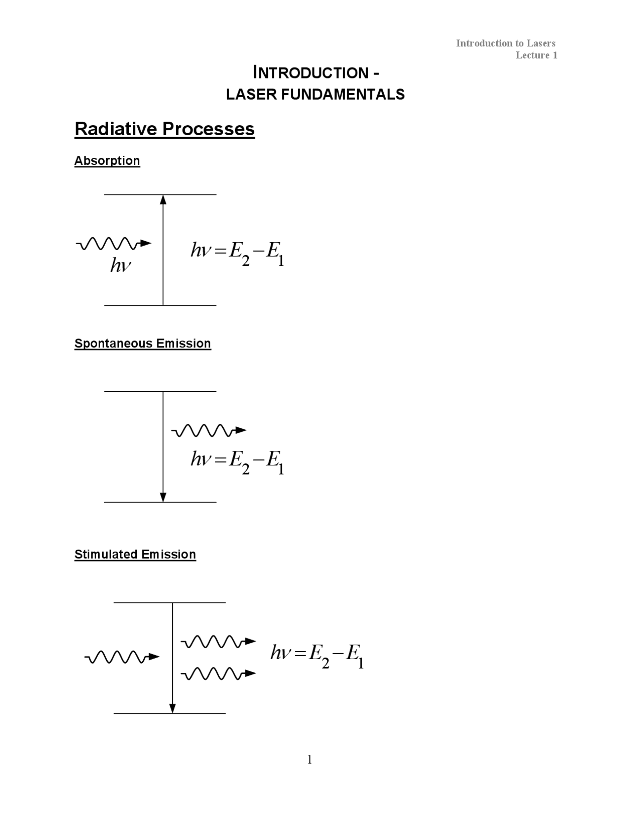 Laser Lecture1 Lecture Notes Engineering Physics Docsity
