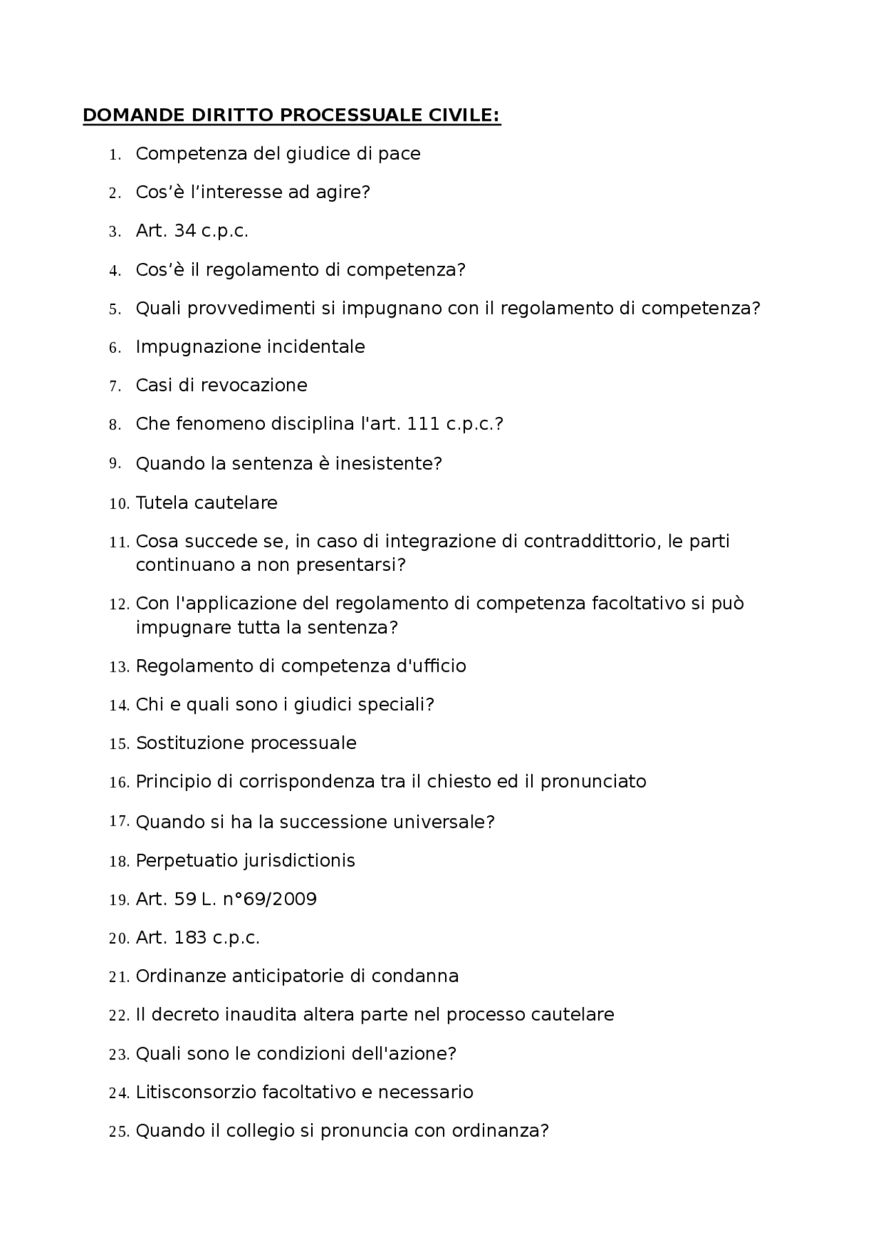 80 Domande Diritto Processuale Civile Docsity
