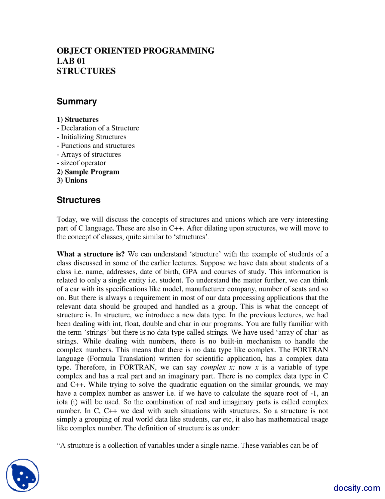 Structures Advanced Programming For Engineers Lab Assignment Docsity