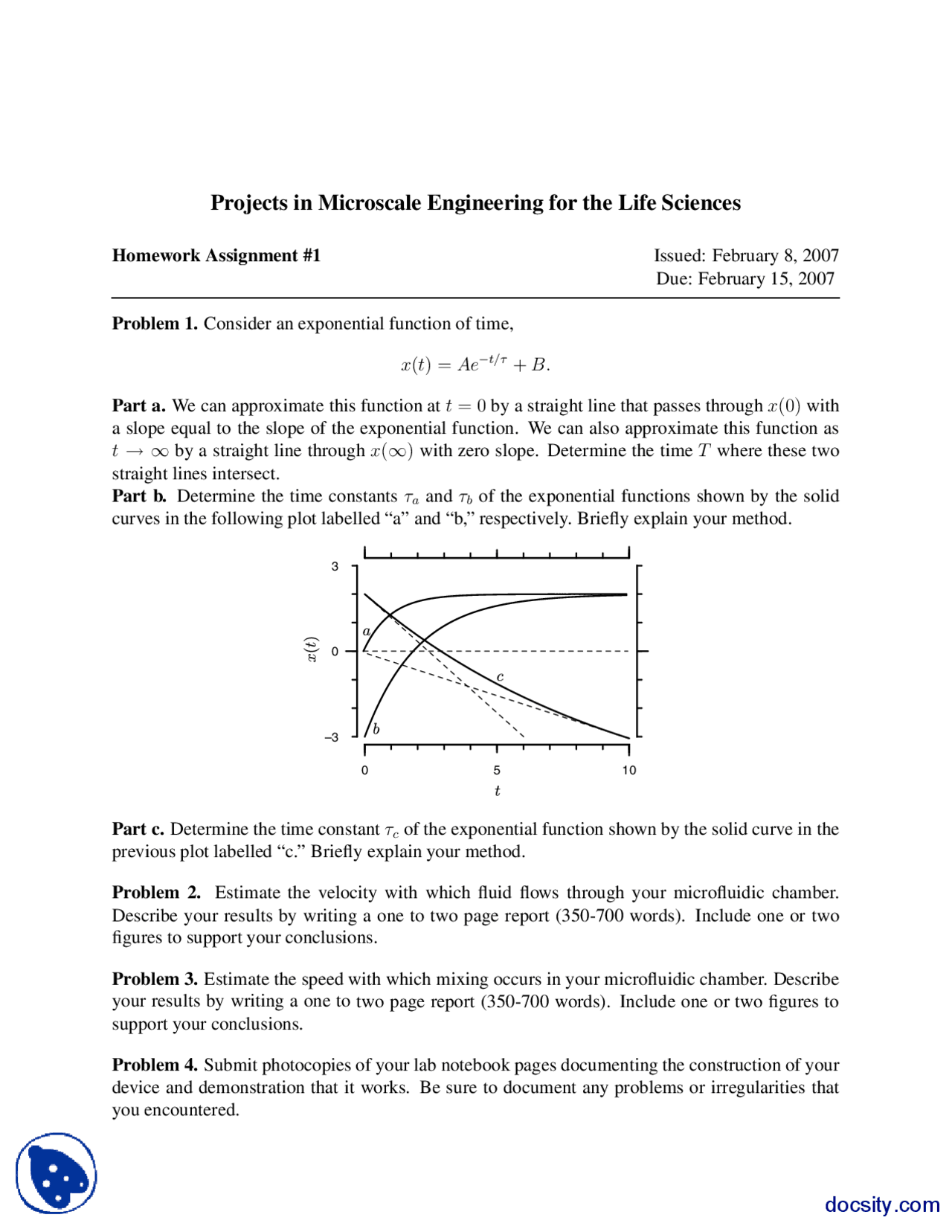 Exponential Function Micro Cellular Engineering Assignment Docsity