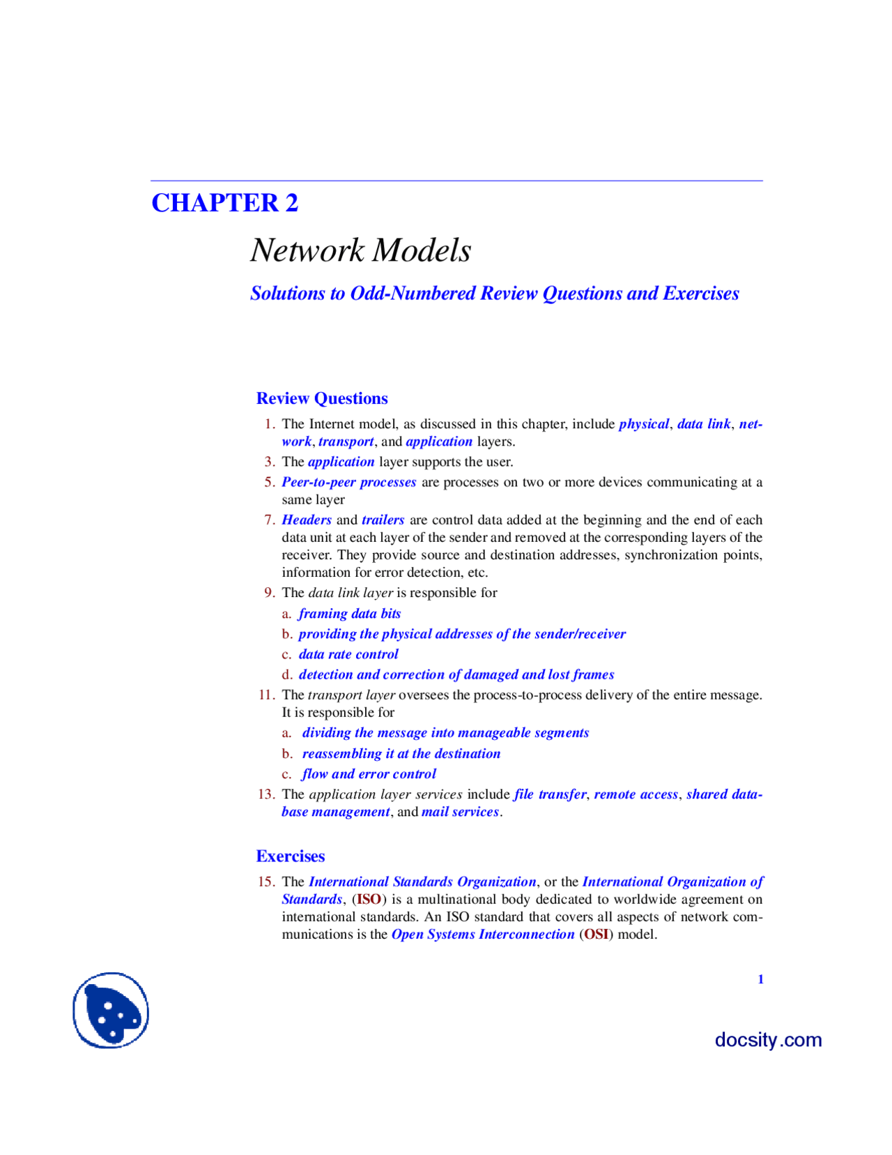 Network Models Data Communication Systems Assignment Solution Docsity