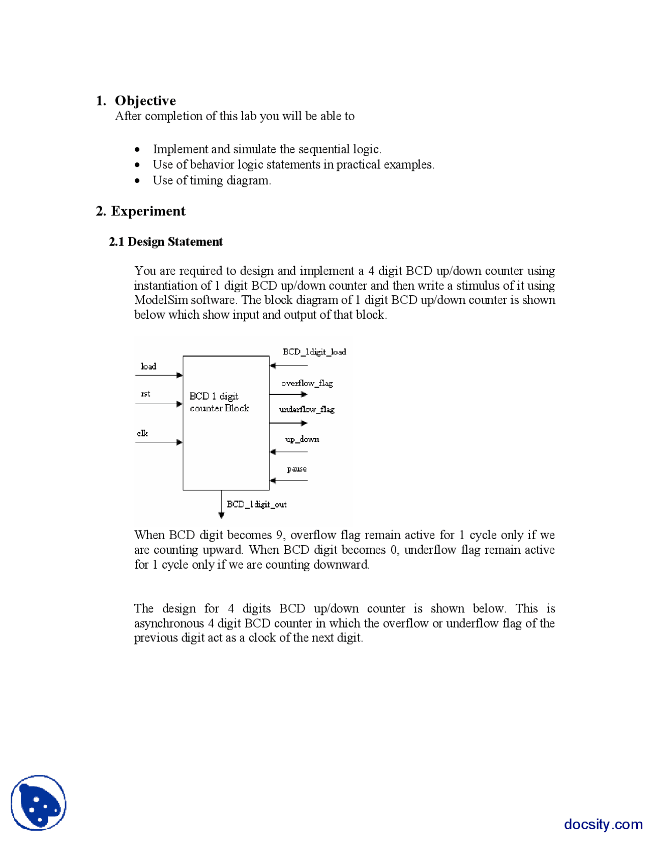 Sequential Logic I Digital System Design Lab Mannual Docsity