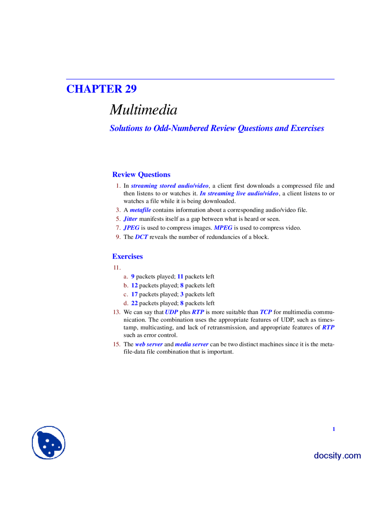 Multimedia Data Communication Systems Assignment Solution Docsity