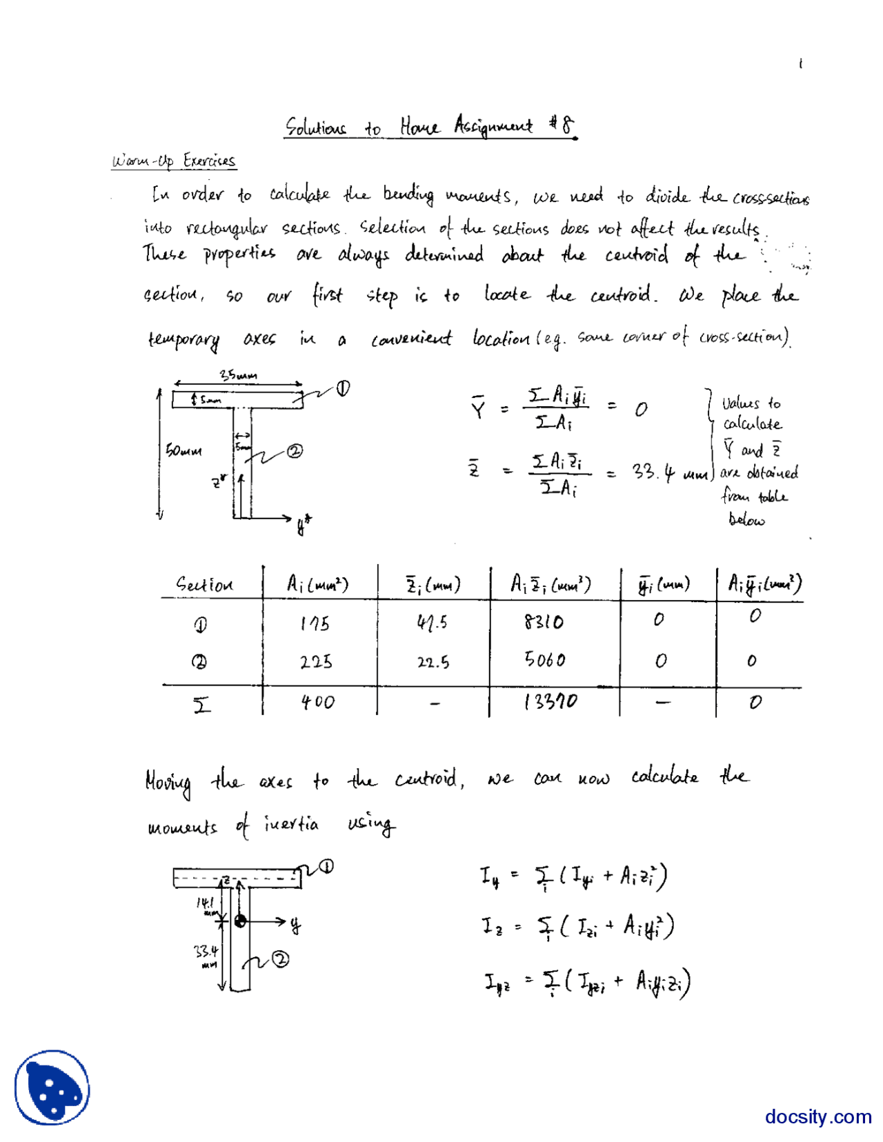 Moment Of Inertia Material And Structures Assignment Solution Docsity