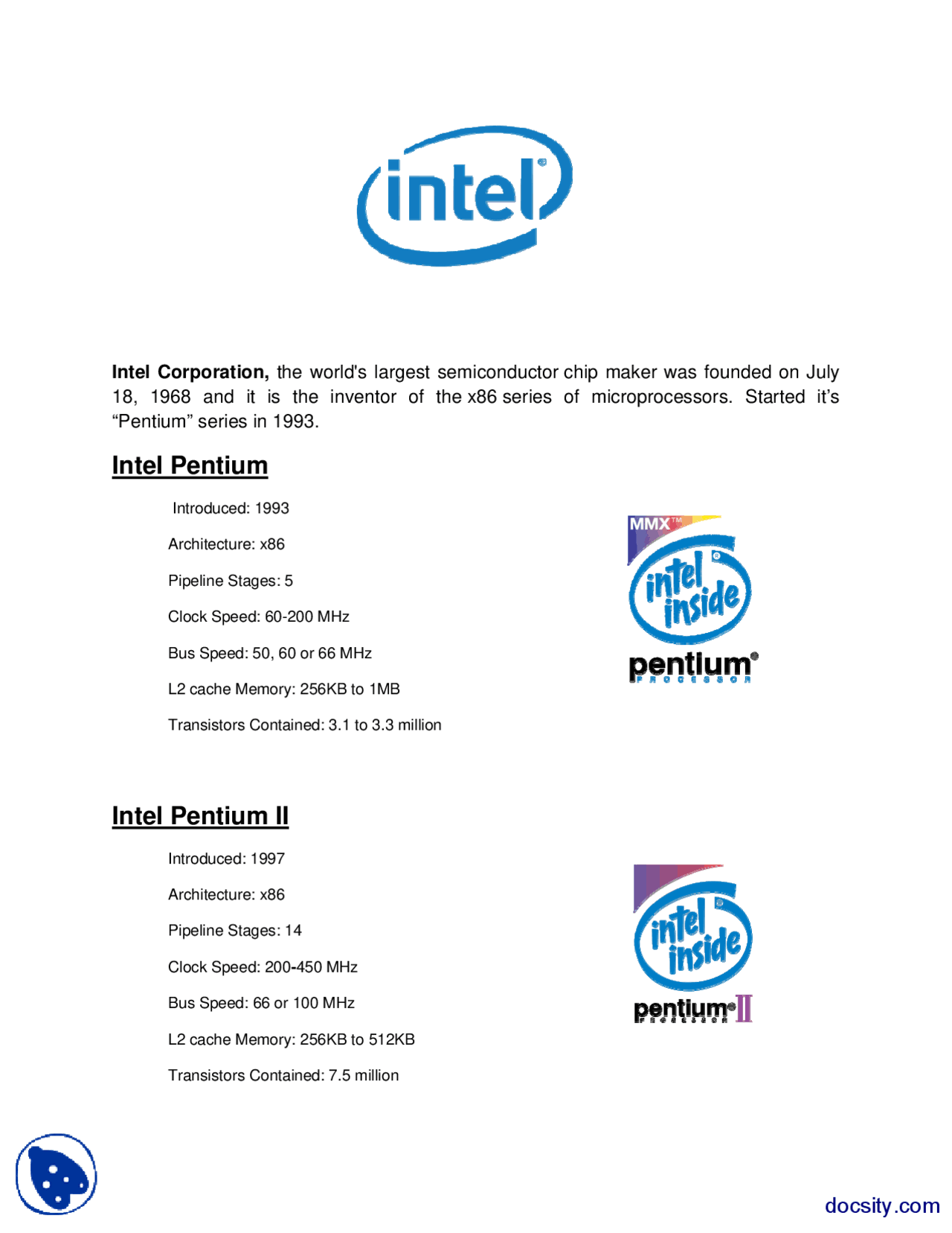 Intel Pentium Microprocessor And Computer Architecture Handout Docsity