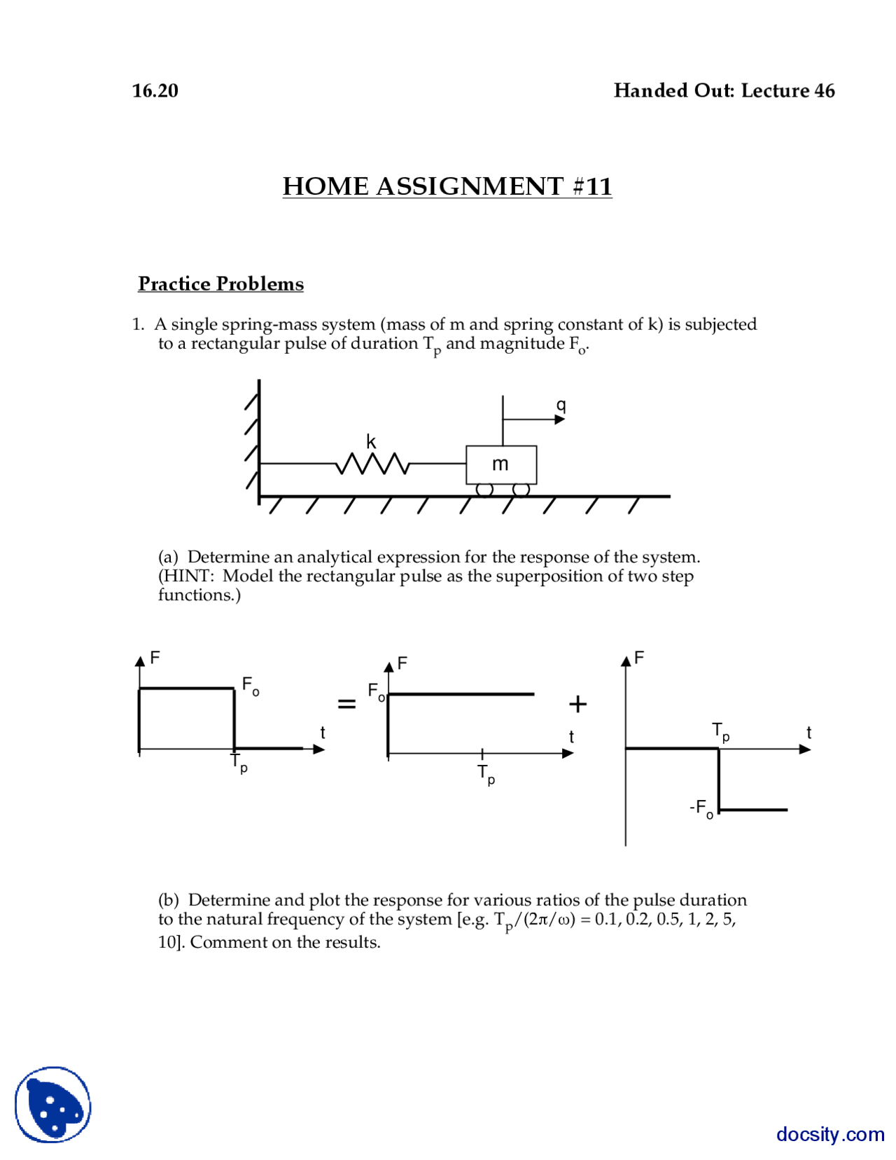 Spring Mass System Material And Structures Assignment Docsity