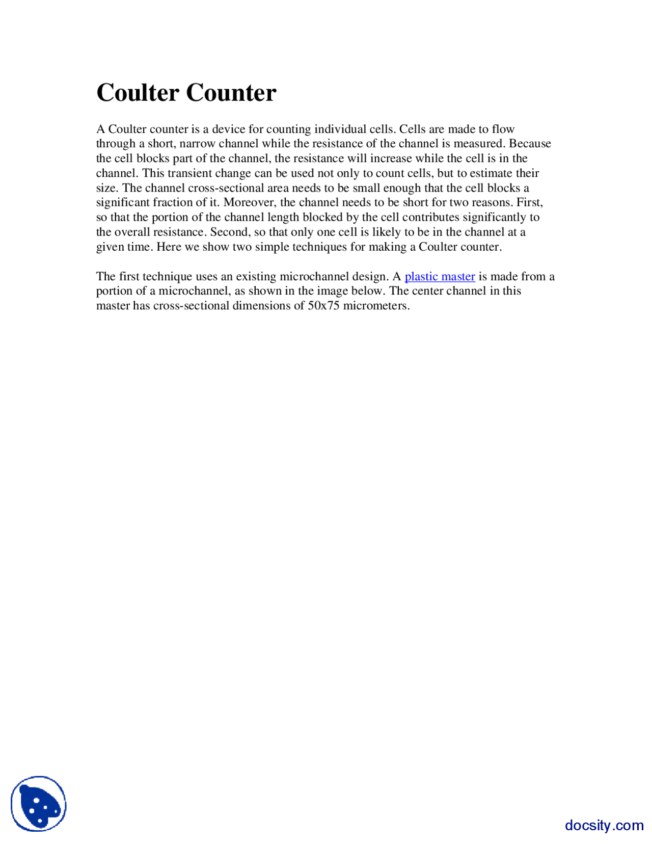 Coulter Counter Micro Cellular Engineering Lab Mannual Docsity