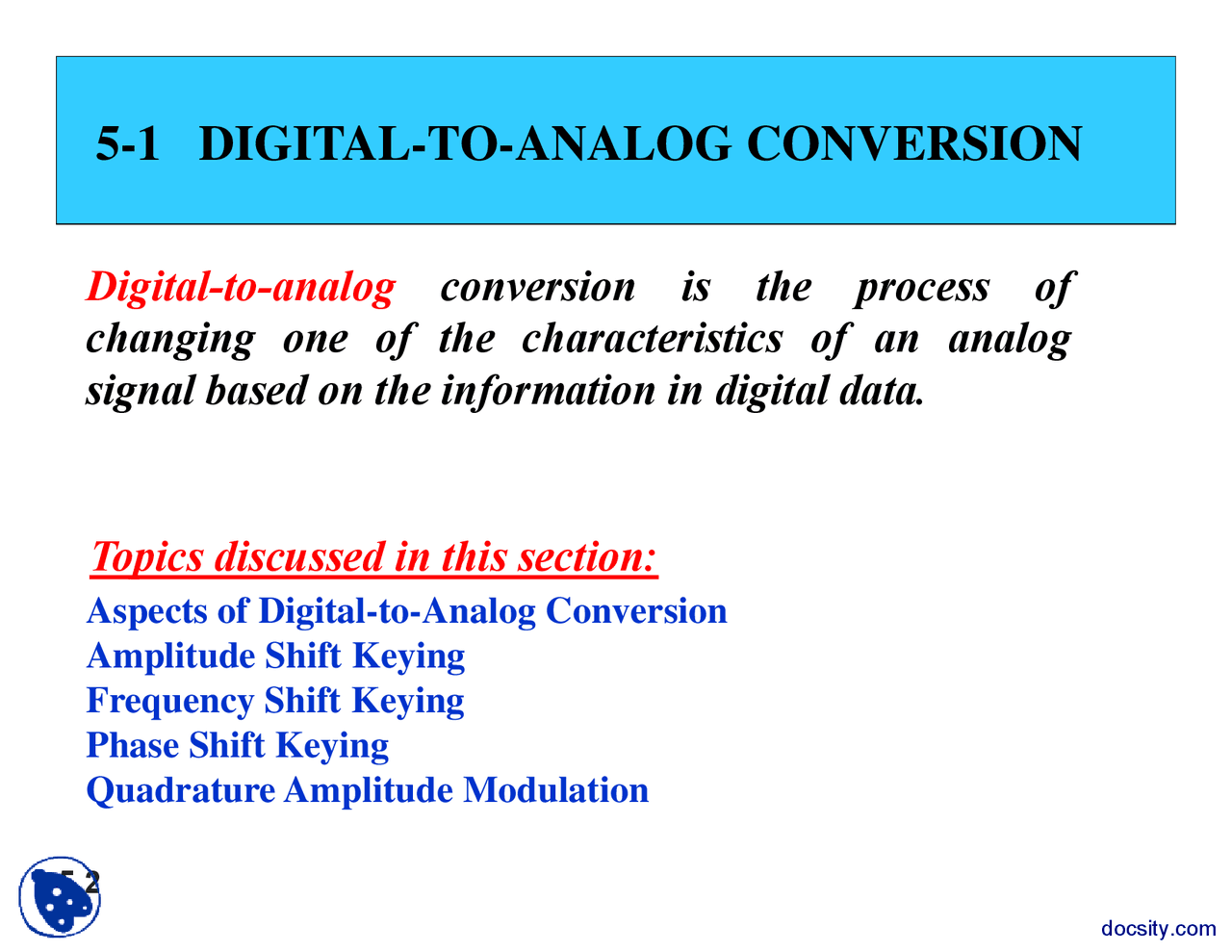 Digital To Analog Conversion I Advanced Data Communication Systems