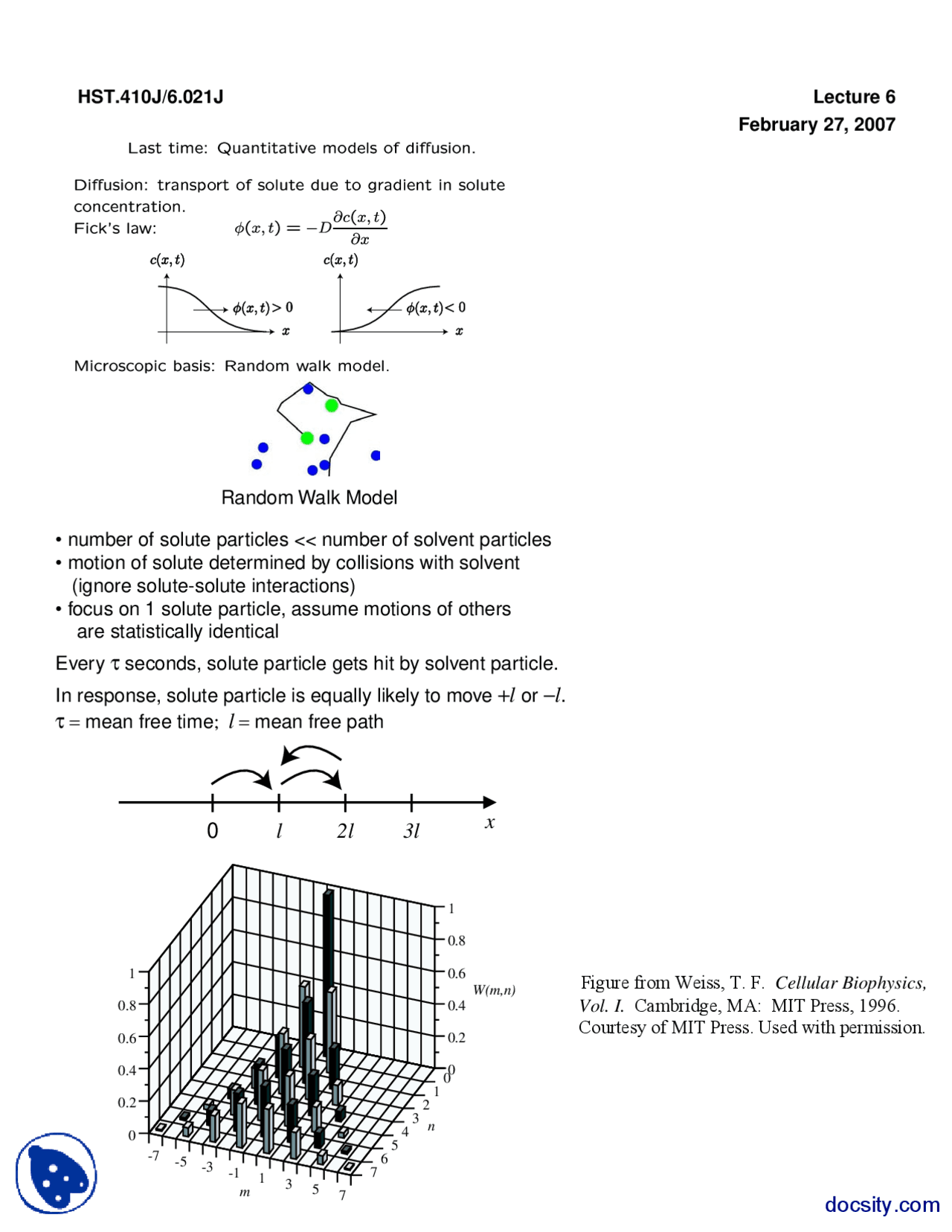 Random Walk Model Micro Cellular Engineering Lecture Handout Docsity