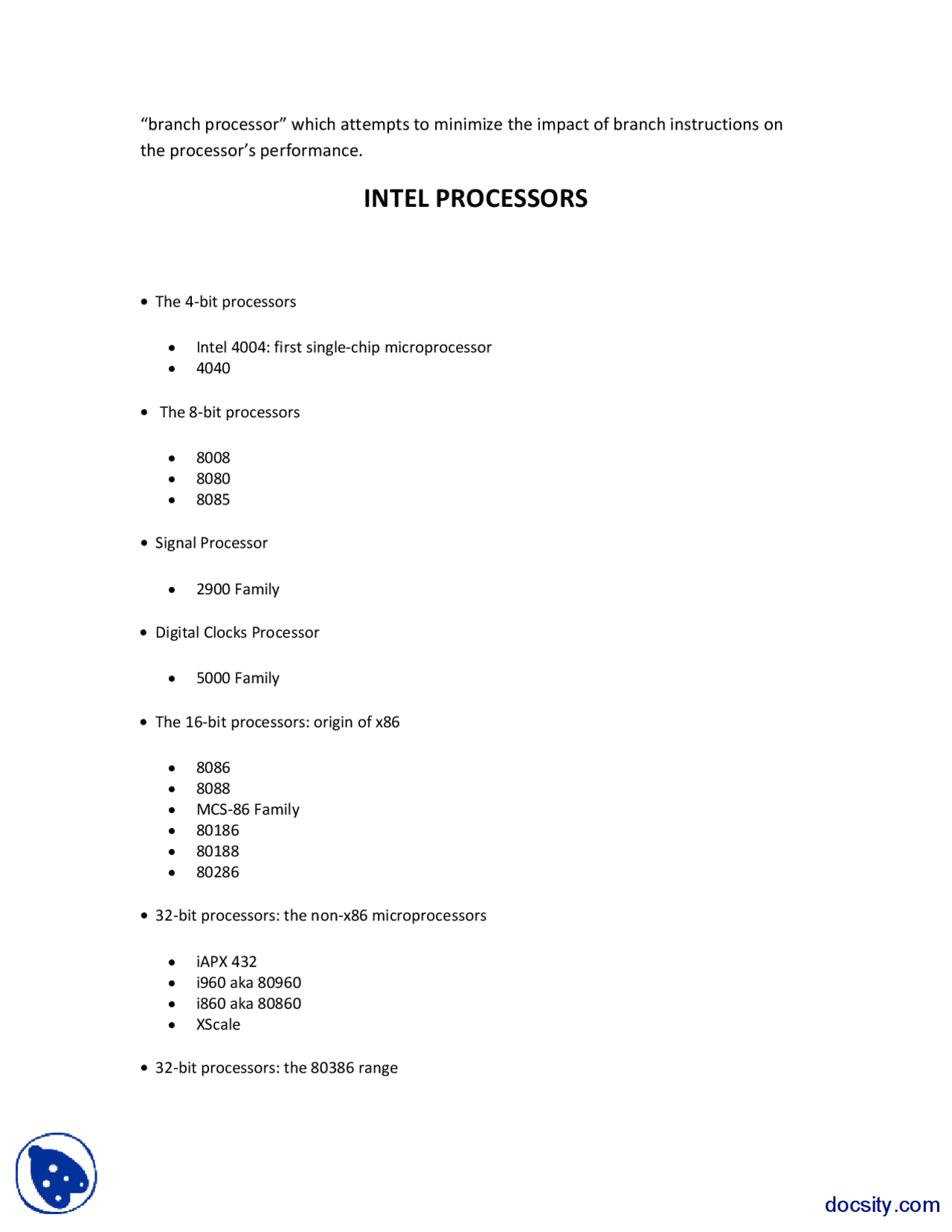 Intel Processors Microprocessor And Computer Architecture Handout Docsity