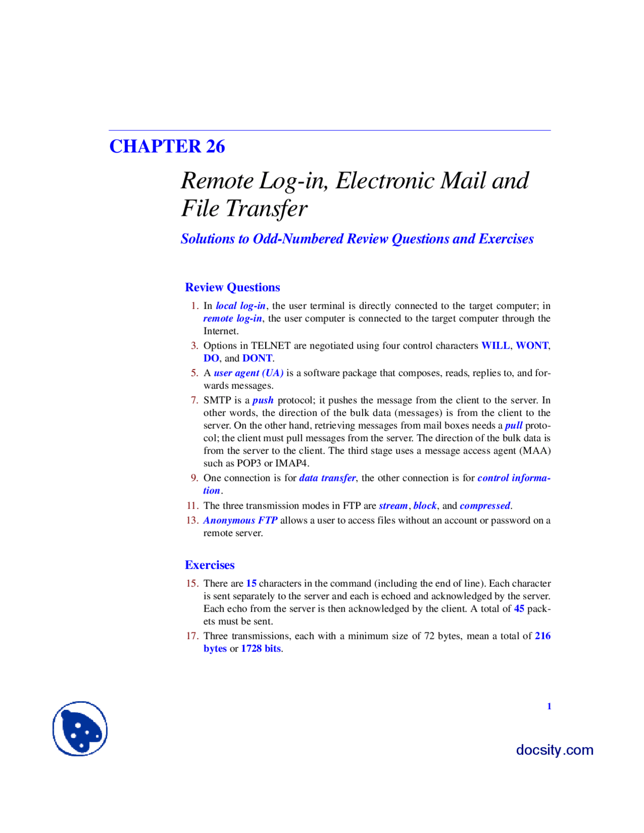 Remote Log-in, Electronic Mail and File Transfer: Solutions and ...