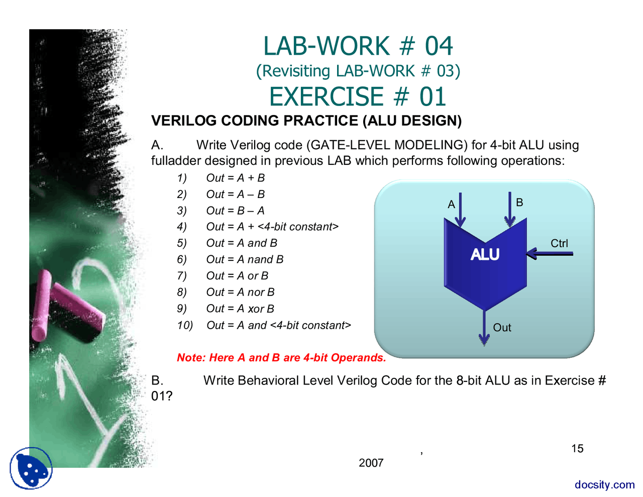 ALU Design-Digital System Design-Lab Mannual - Docsity