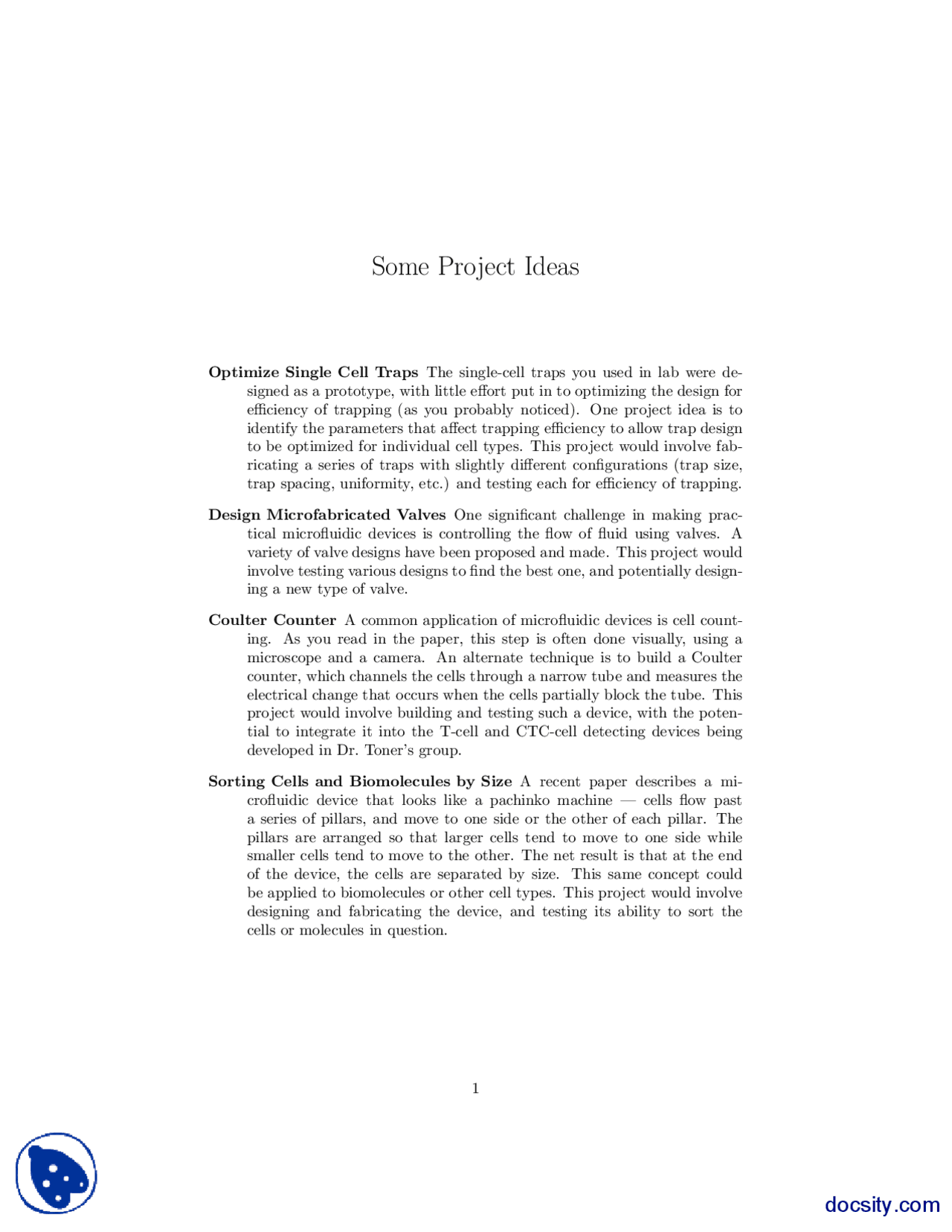 Some Project Ideas Micro Cellular Engineering Assignment Exercises