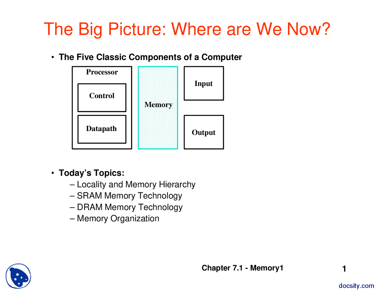 Memory Part 1 Assembly Language Programming Lecture Slides Docsity