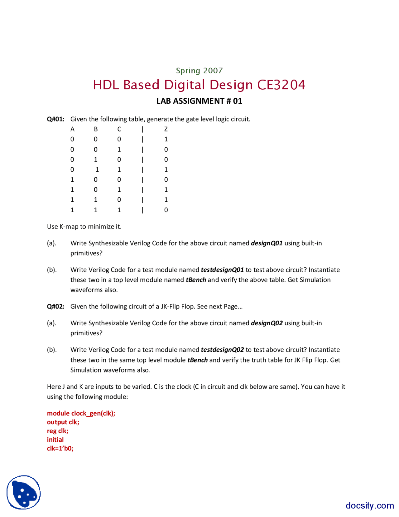 Generation of Table-Digital System Design-Lab Mannual - Docsity
