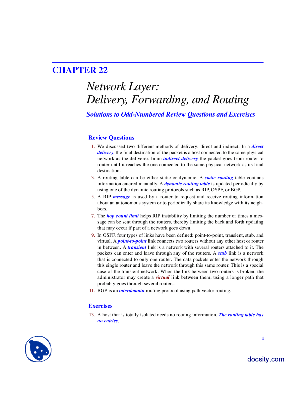Delivery Forwarding And Routing Data Communication Systems Assignment Solution Exercises