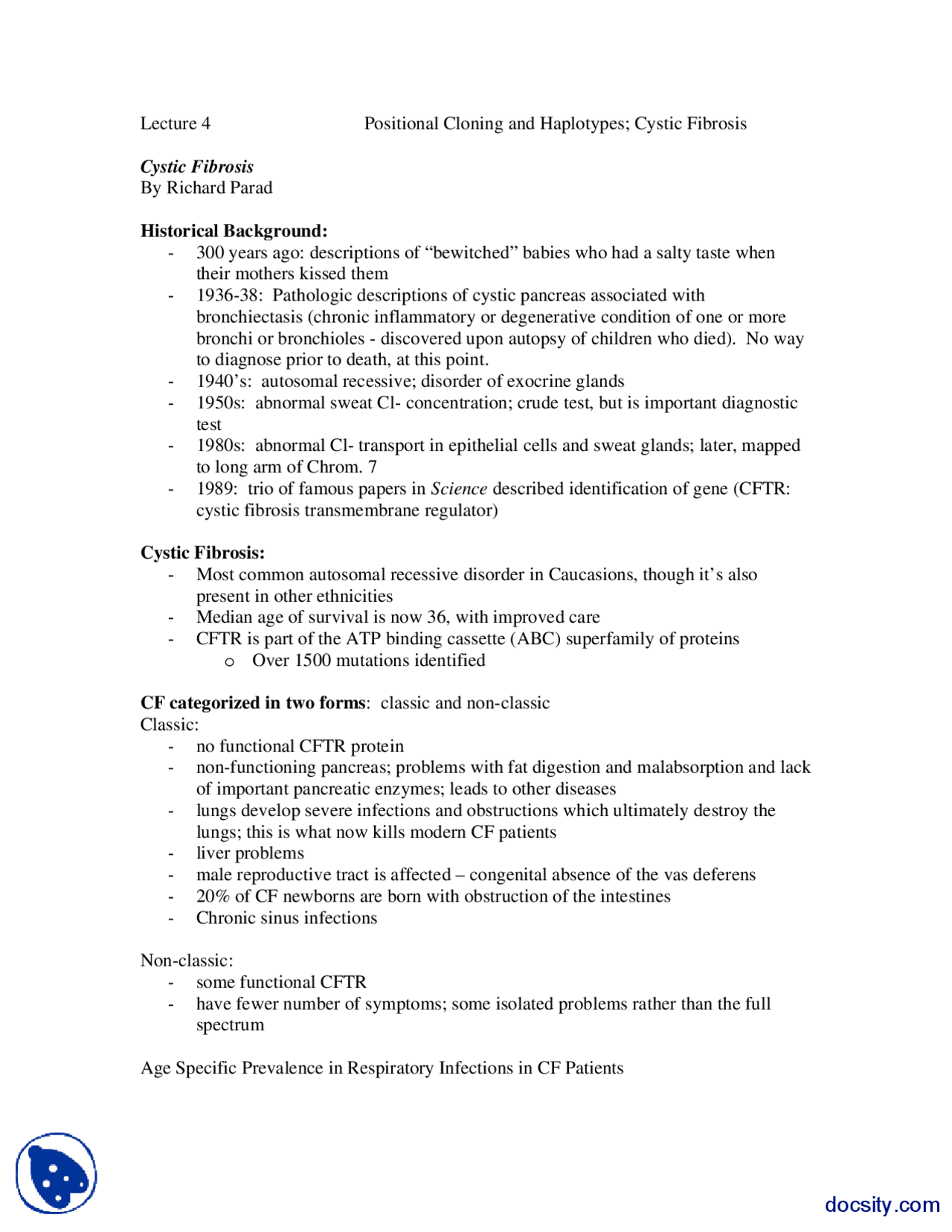 Historical Background Medical Genetics Lecture Handout Exercises