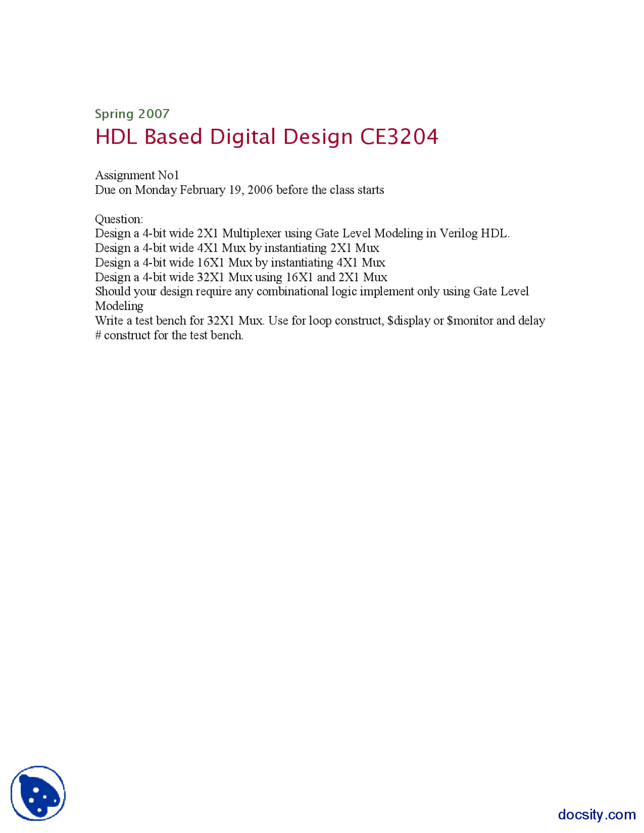 Mux Design Digital System Design Assignemnt Docsity