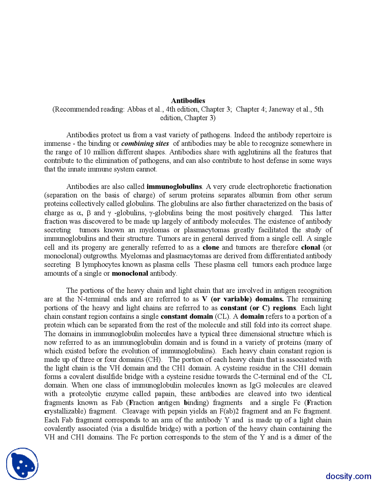 Antibodies Part 1 Immunology Lecture Handout Docsity