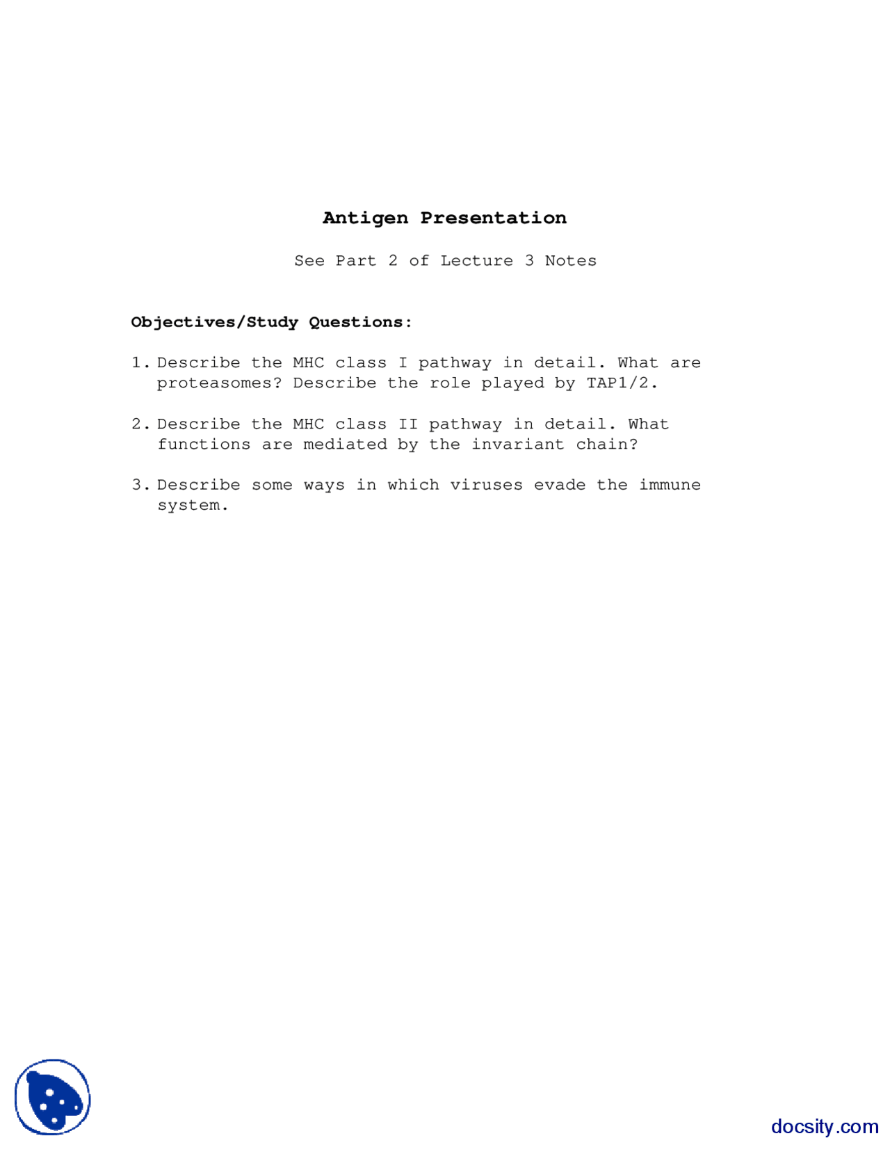 Antigen Presentation Part 1 Basics Of Immunology Lecture Handout Docsity