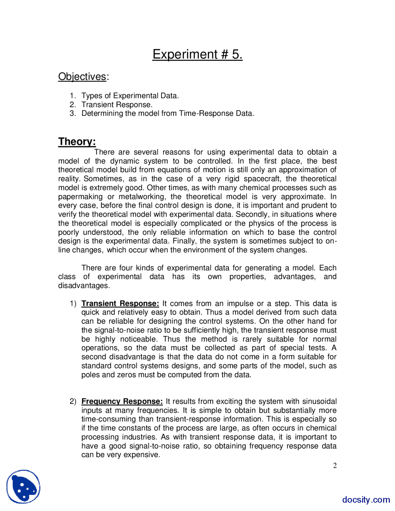 Transient Response Control Systems Lab Report Docsity
