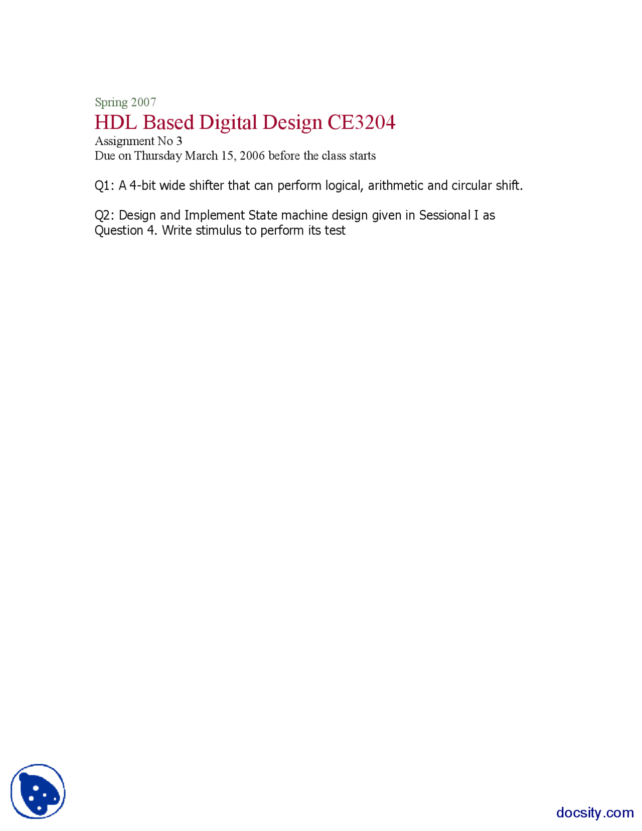 Shifter Digital System Design Assignemnt Docsity